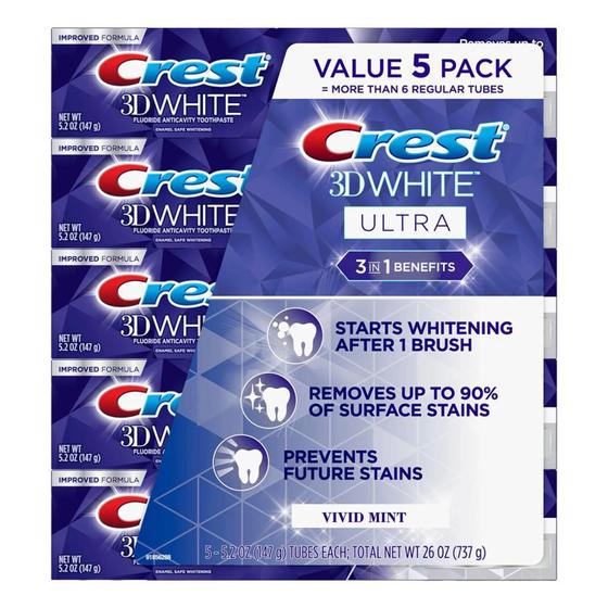 Crest 3D White Ultra 3 In 1 Whitening 147g Pack C/5 Unidades - Creme e Gel Dental - Magazine Luiza