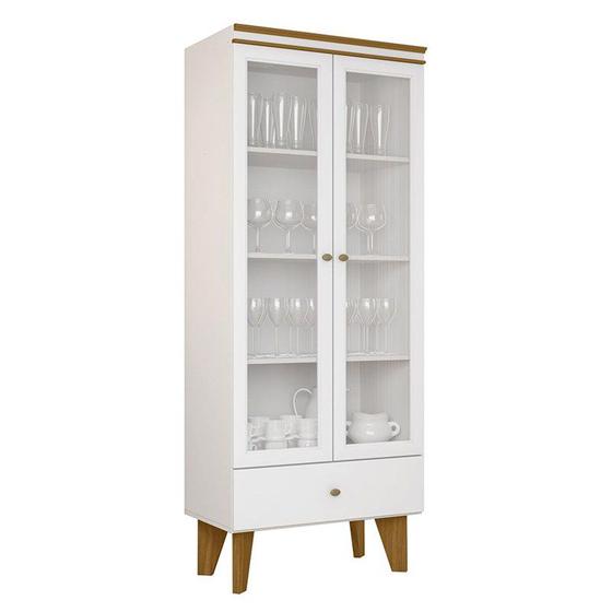 Cristaleira Lívia 2 Portas com Vidro 1 Gaveta Branco/Nature - Móveis ...