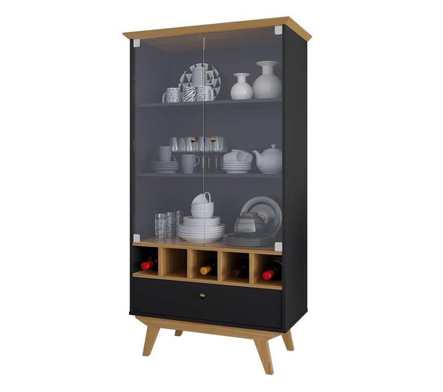 Cristaleira Martina Com 2 Portas de Vidro 1 Gaveta e 5 Nichos para ...