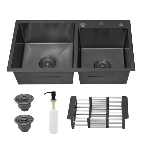 Cuba Cozinha Gourmet Pia Aço Inox Dupla Quadrada Preta - Holtter Home ...