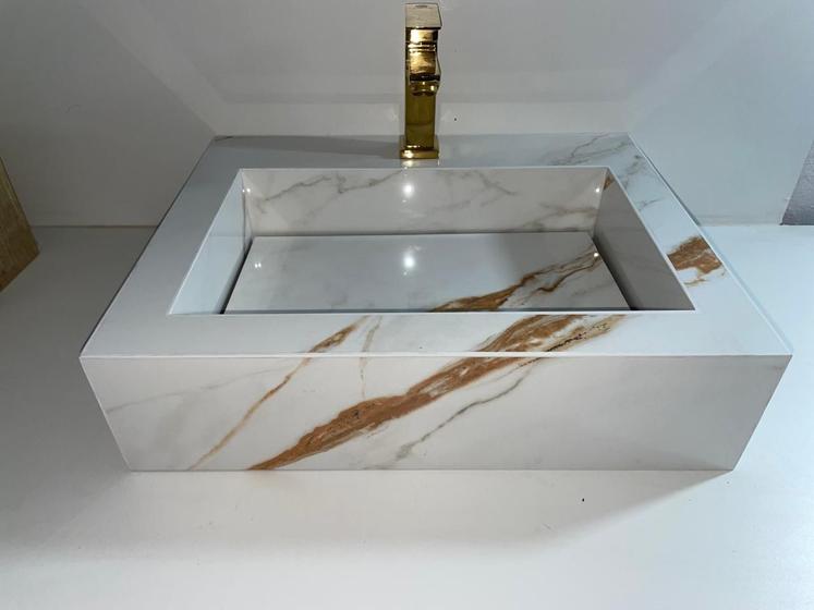 Cuba de Sobrepor Calacata Oro. - Ms Porcelanato - Bancada de Banheiro ...