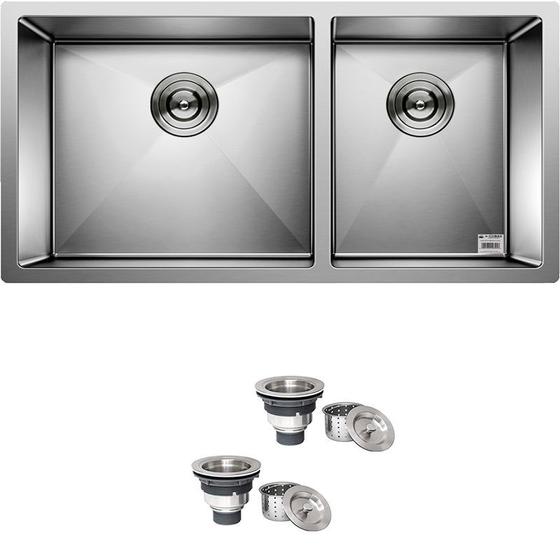 Cuba Dupla Quadrada Inox 304 Gourmet 9040 Assimétrica com Válvula ...