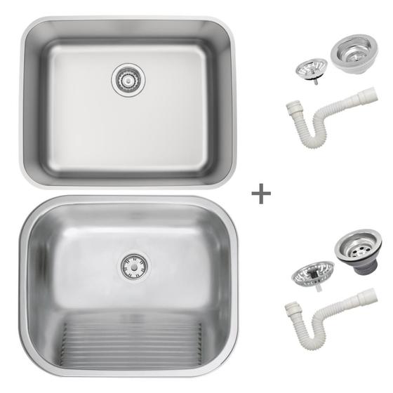 Cuba Inox Cozinha Dora Luxo 50x40 + Tanque 50x40 Lavanderia ...