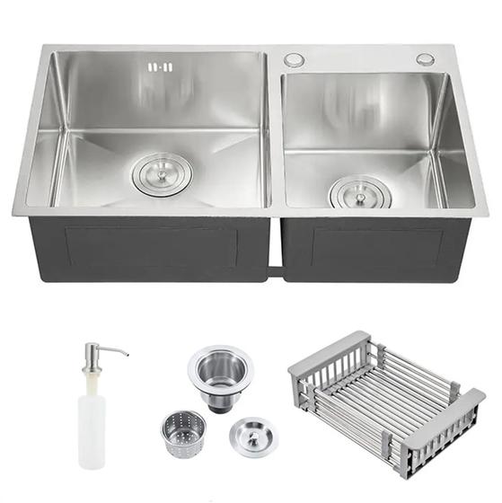 Cuba para Cozinha Gourmet Pia Dupla Aço Inox 304 Quadrada com ...