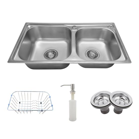 Cuba Pia Dupla 68x38 Cozinha Gourmet Aço Inox com Acessórios Tubrax ...