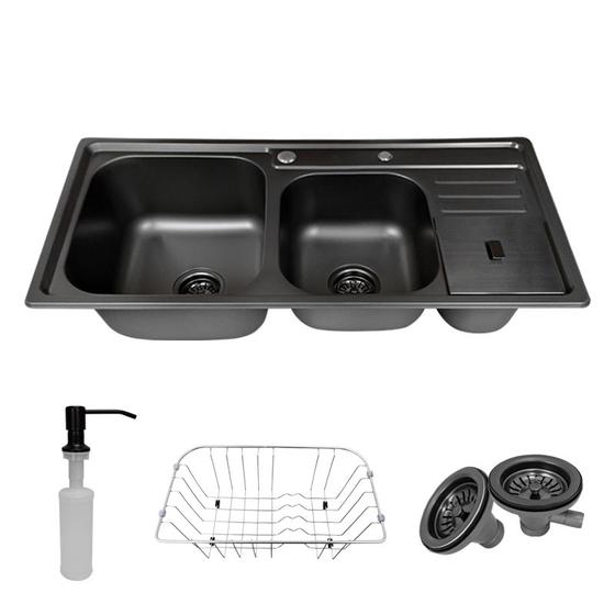 Cuba Pia Dupla Com Lixeira Para Cozinha Gourmet Preta Tubrax - Pia e ...