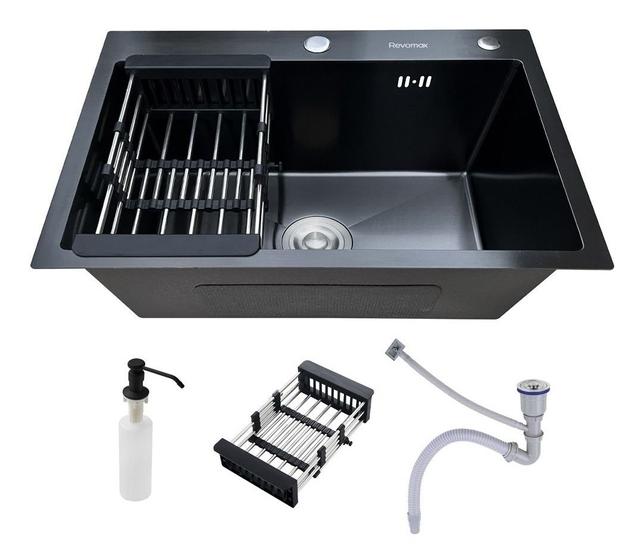 Cuba Pia Inox Preta Quadrada Cozinha Gourmet 60cm com Acessórios ...