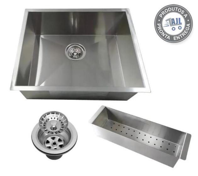 cuba pia quadrada inox moderna 50x40 de embutir marmore com escorredor ...