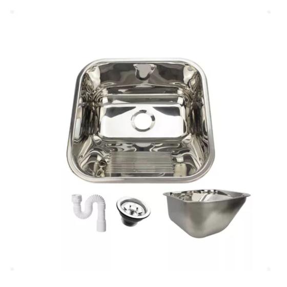 Cuba Tanque Aço Inox 40x40cm Polido Aço 304 Médio Válvula + Sifão ...