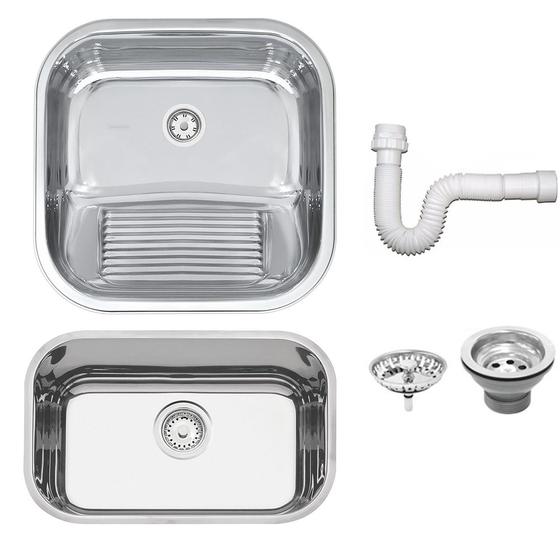 Cuba Tramontina Prime em Aço Inox Alto Brilho 47x30 cm Válvula e Tanque ...