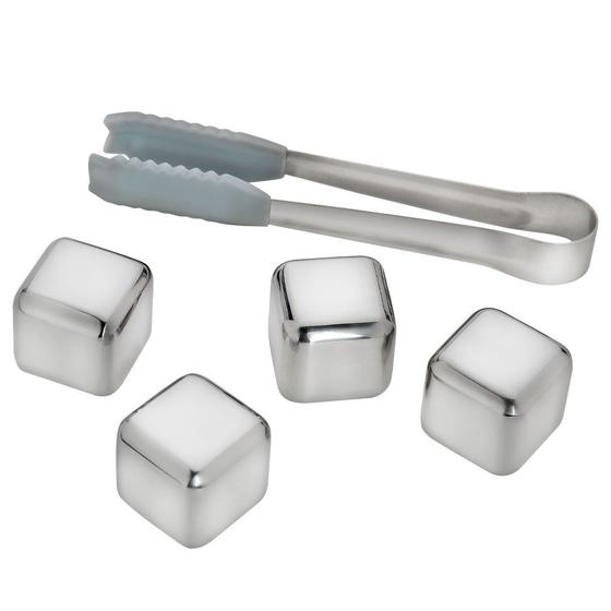 Cubo de Gelo de Inox - 4 Peças com 1 Pinça Com Box - CAN.UD.DO - Gelo ...