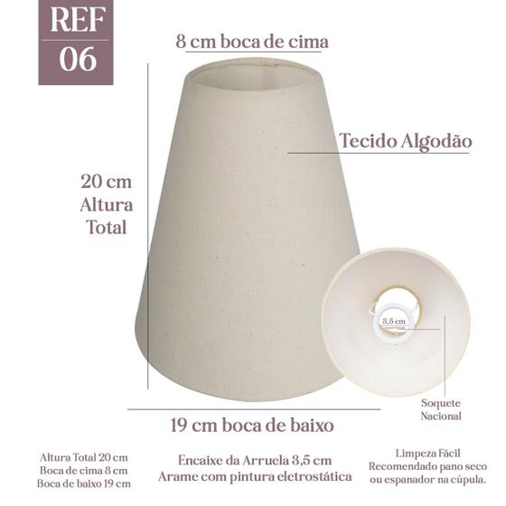 Cúpula de Abajur Mesa Cone em Tecido Algodão 20x8x19 Ref 06 - Bege ...