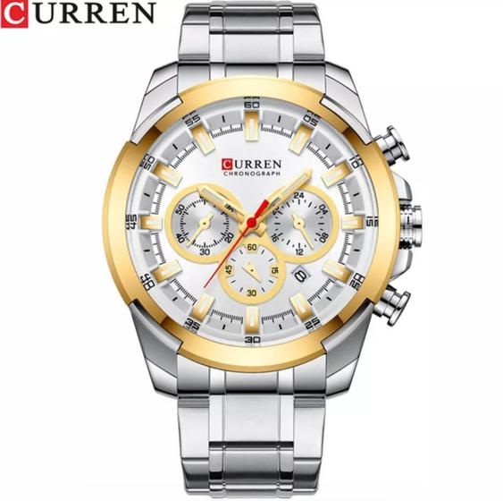 Curren 8361 Relógio Inox Prateado/Dourado 3Atm - Relógio Masculino ...