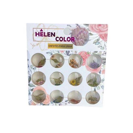 Decoração Unhas Kit Com 12 Flores Secas Encapsulada Gel Helen Color
