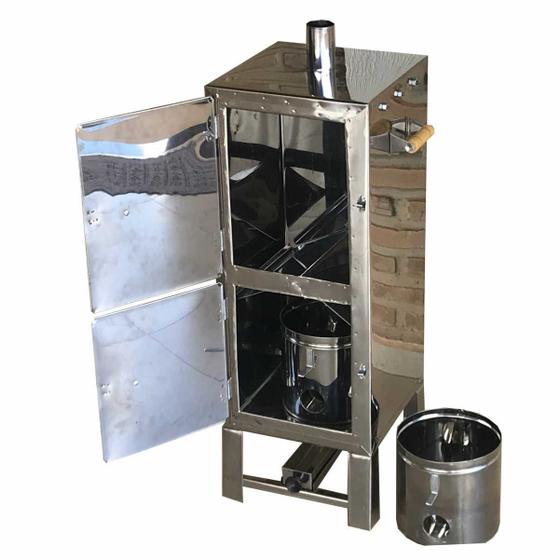 Defumador Caseiro Para Alimentos INOX Tamanho 80x30x30 Com 2 Balde Para ...
