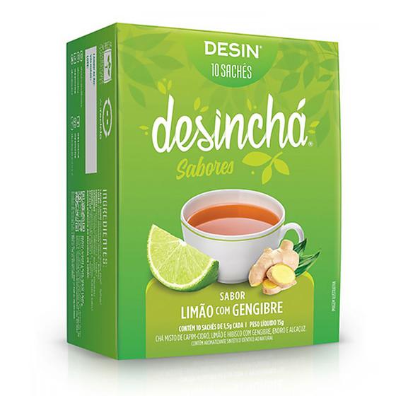 Desinchá Chá 100% Natural Original Sabor Limão com Gengibre 10 Sachês ...
