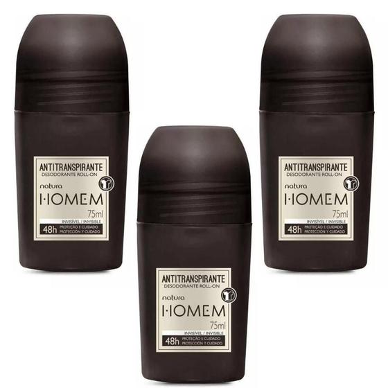 Desodorante Rollon Natura Homem Antitranspirante 48h Invisível 75ml Anti Manchas KIT 3 UNI ...