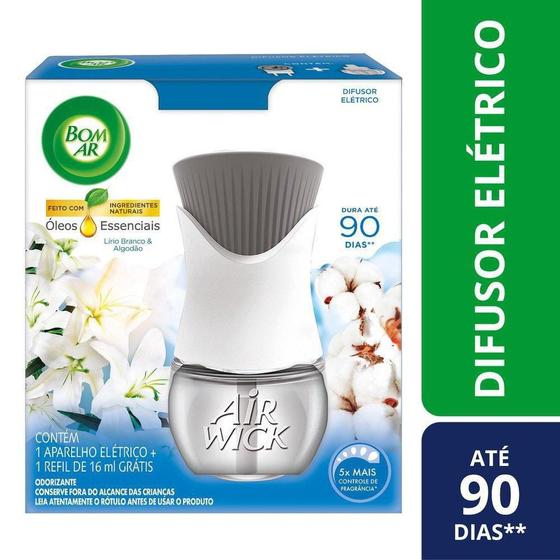 Difusor Bom Ar Air Wick Lirio Branco e Algodão Aparelho + refil 16ml ...