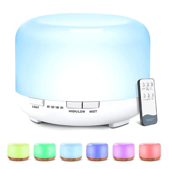 Difusor de Aromas Umidificador de Ar Led RGB 500ml com Controle Remoto ...