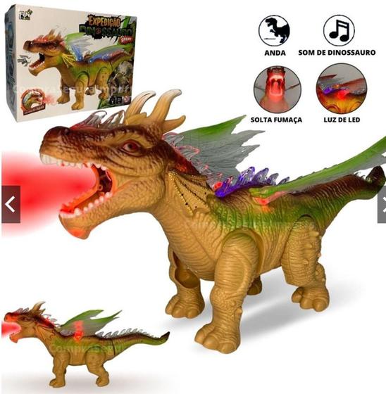 Dinossauro De Brinquedo Solta Fumaça Com Som E Luz Led Anda Fun Game