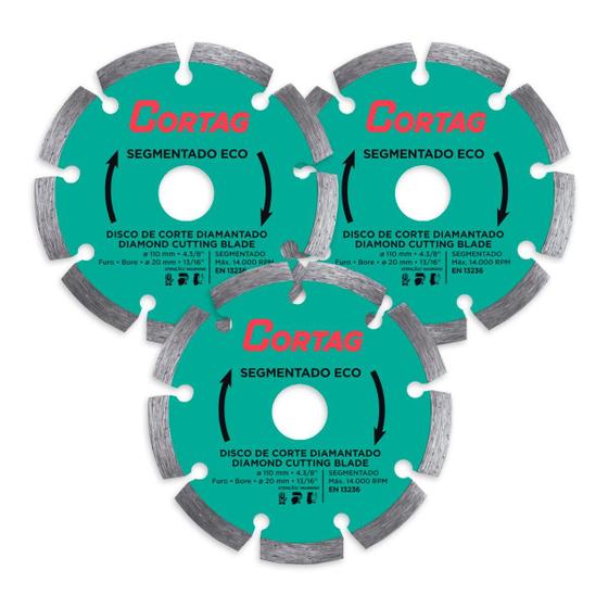 Disco de Corte Diamantado Segmentado Eco Cortag 110mm 1,8mm Serra ...
