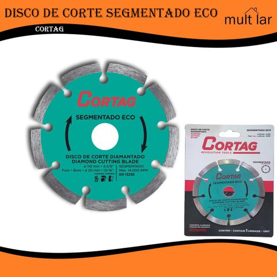 Disco de Corte Diamantado Segmentado Eco diâm. 110mm furo 20mm Cortag ...