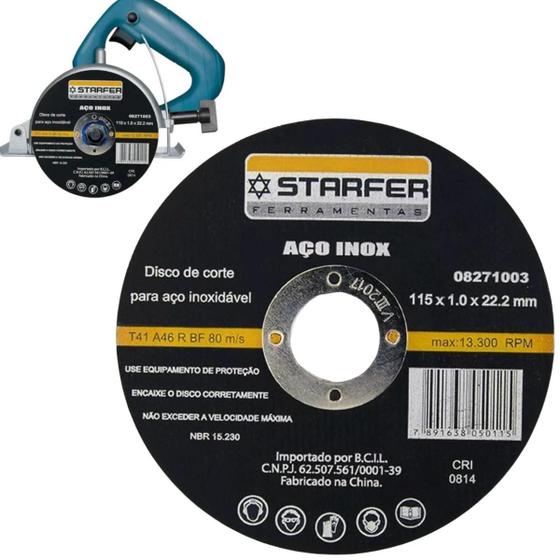 Disco De Corte Fino Inox 4.1/2 X 1,0 Esmerilhadeira Starfer - Disco de ...