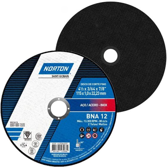Disco de corte para metal e inox 4.1/2 x 3/64 x 7/8" - BNA12 - Norton ...