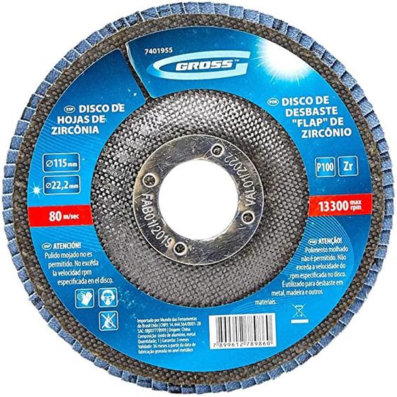 Disco De Desbaste Flap De Zircônio Grão 100 D 115 X 22 Mm - Gross ...