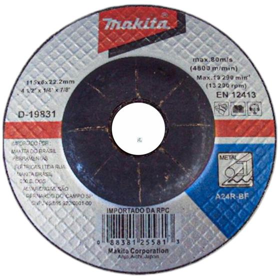 Disco Desbaste Makita - 4.1/2"x1/4"x7/8" - D-19831 - Kit C/5 Peca - Disco de Desbaste - Magazine ...