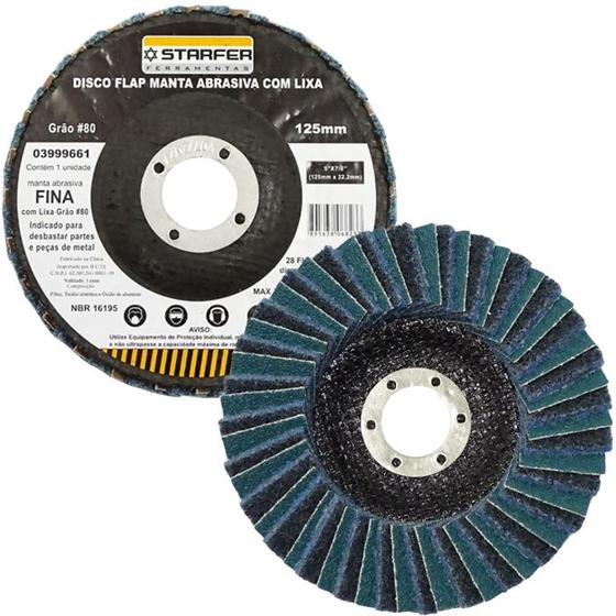 Disco Flap com Manta e Lixa Grão 80 5" Fina Azul Ideal para Desbaste ...