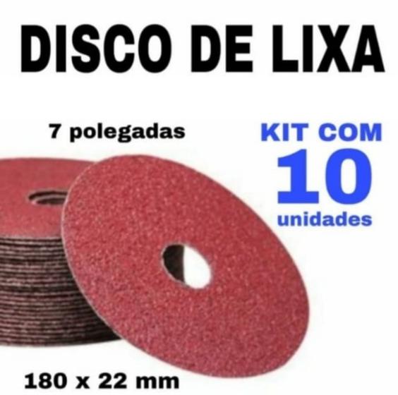 Disco lixa 7" polegadas Grão 80 com 180 X 22 mm kit com 10 unidades ...