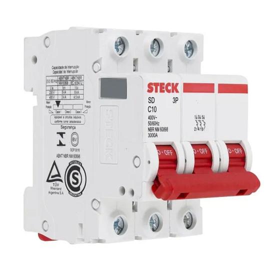 Disjuntor 3P 10A Curva C 3Ka com Alavanca Articulada Steck - Disjuntor DR - Magazine Luiza