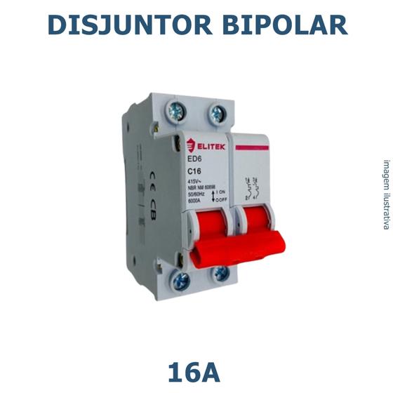 Disjuntor Bipolar 16A 415V 50/60Hz 6000A - Elitek - Disjuntor Din - Magazine Luiza