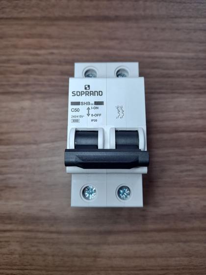 Disjuntor Bipolar 2P 50A 3KA CURVA C SHB2 GII-C050A - Soprano - Disjuntor DR - Magazine Luiza
