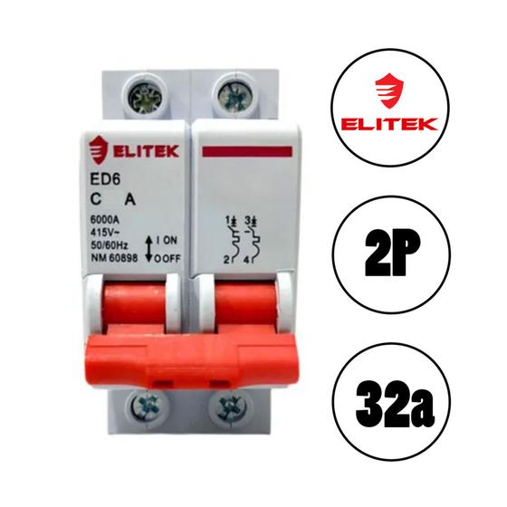 Disjuntor Bipolar 2P DIN Curva C 32A Elitek - Disjuntor Din - Magazine Luiza