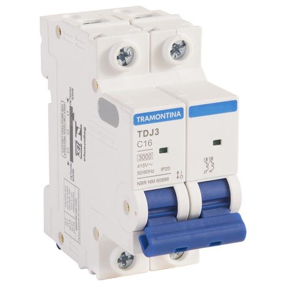 Disjuntor Bipolar DIN 2P 16A Branco TDJ3 3kA com Curva C Tramontina - Disjuntor Din - Magazine Luiza