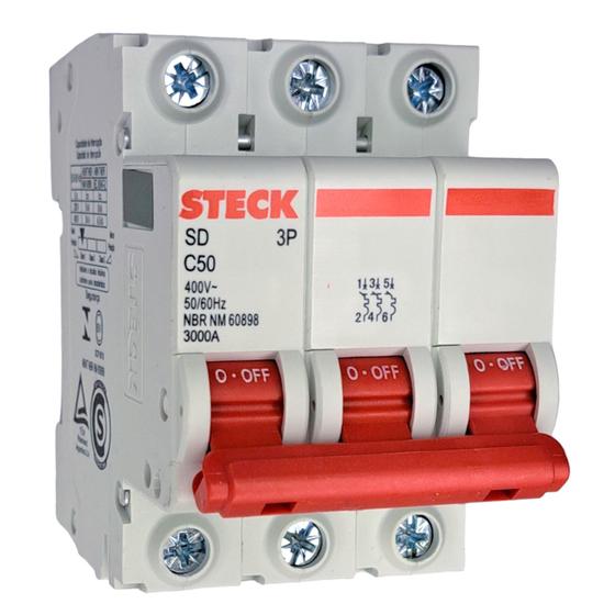 Disjuntor Din Steck Tripolar 50A Amperes Curva C - Disjuntor Caixa Moldada - Magazine Luiza