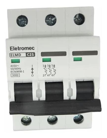 Disjuntor Tripolar 25A Curva C 3Ka 415V Eletromec - Disjuntor Din - Magazine Luiza