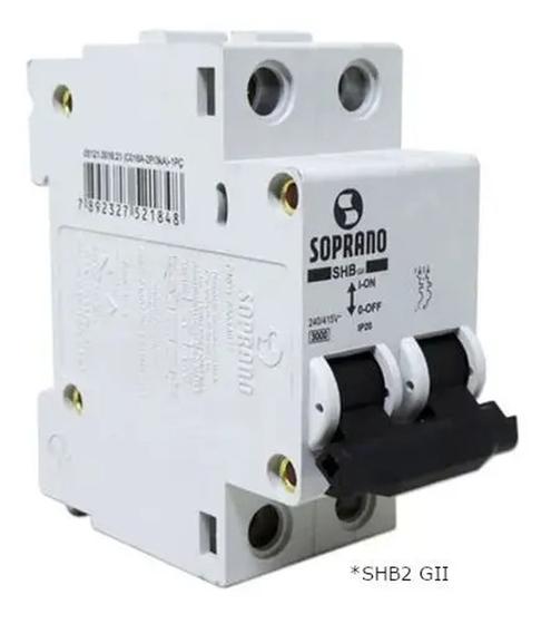 Disjuntores Bipolar SHB 10A, 16A, 20A, 25A, 32A, 40A, 50A e 63A - Soprano - Disjuntor DR ...
