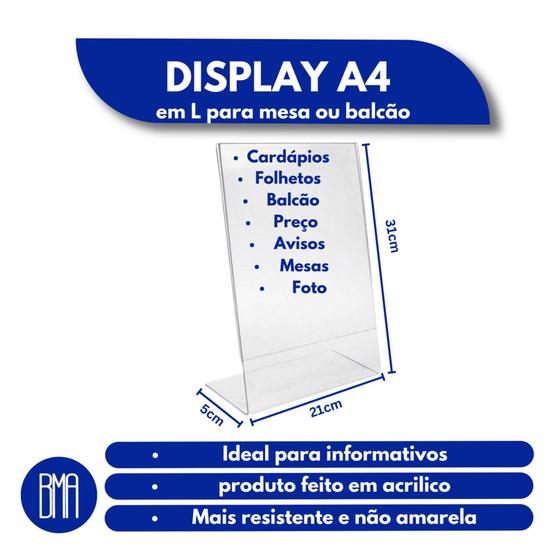 Display Expositor A4 21x30cm em L Acrílico Balcão - bma - Display ...