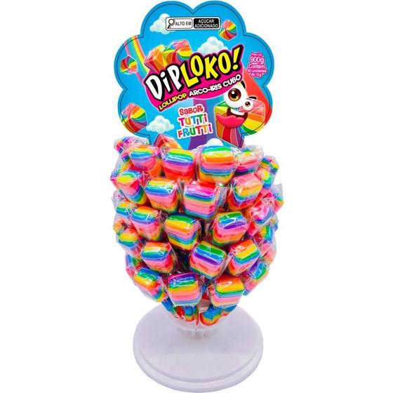 Doce DIP Loko Lollipop ARCO-ÍRIS Sabor TUTTI-FRUTTI Display com 60 ...