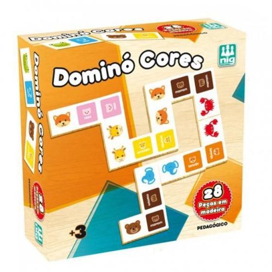 Dominó cores 28 peças em madeira - Nig brinquedos - Jogo de Dominó ...