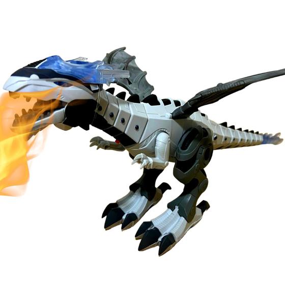 Dragão Robô Cibernético Dinossauro Anda Solta Fumaça Emite Som
