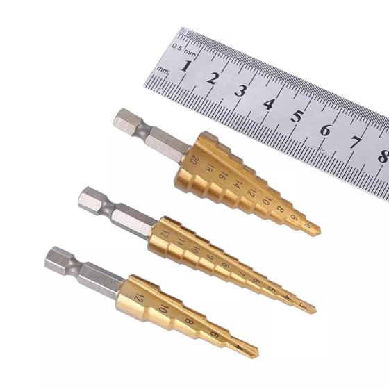Drill HSS Titanium Coated Hex Shank Step Drill Bit Set Cone Hole ...