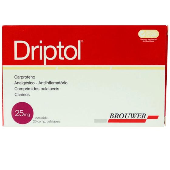 Driptol 25mg com 20 comp. Antiinflamatório P/ Cães Brouwer - Farmácia ...
