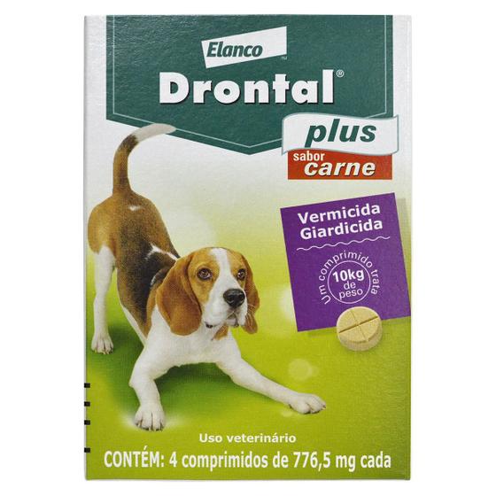 Drontal Plus Cães 10Kg Sabor Carne Com 4 Comprimidos 776,5Mg - Elanco ...