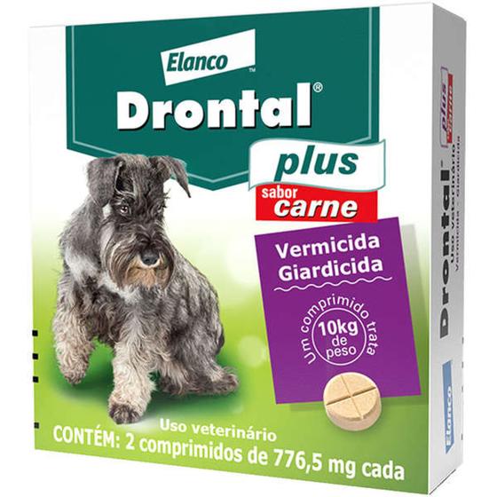 Drontal Plus Sabor Carne Cães 10 Kg Elanco Vermífugo - 2 Comprimidos ...