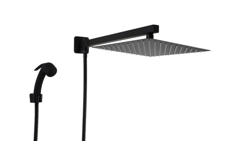 Ducha Chuveiro Inox 25x25 cm Preto com Desviador e Ducha Manual de ABS ...