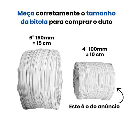 Duto PVC Flexível 10 cm X 5 Metros 4" Ar Condicionado Ventilação ...